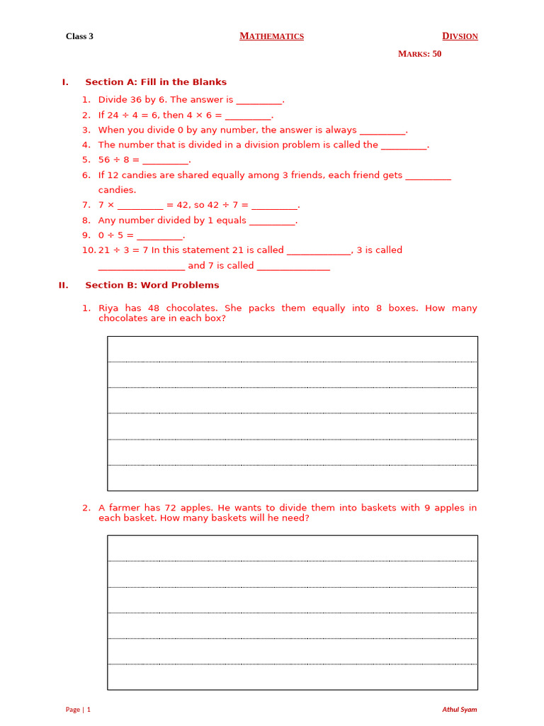 Maths Division Exam-1 | PDF | Division (Mathematics) | Arithmetic