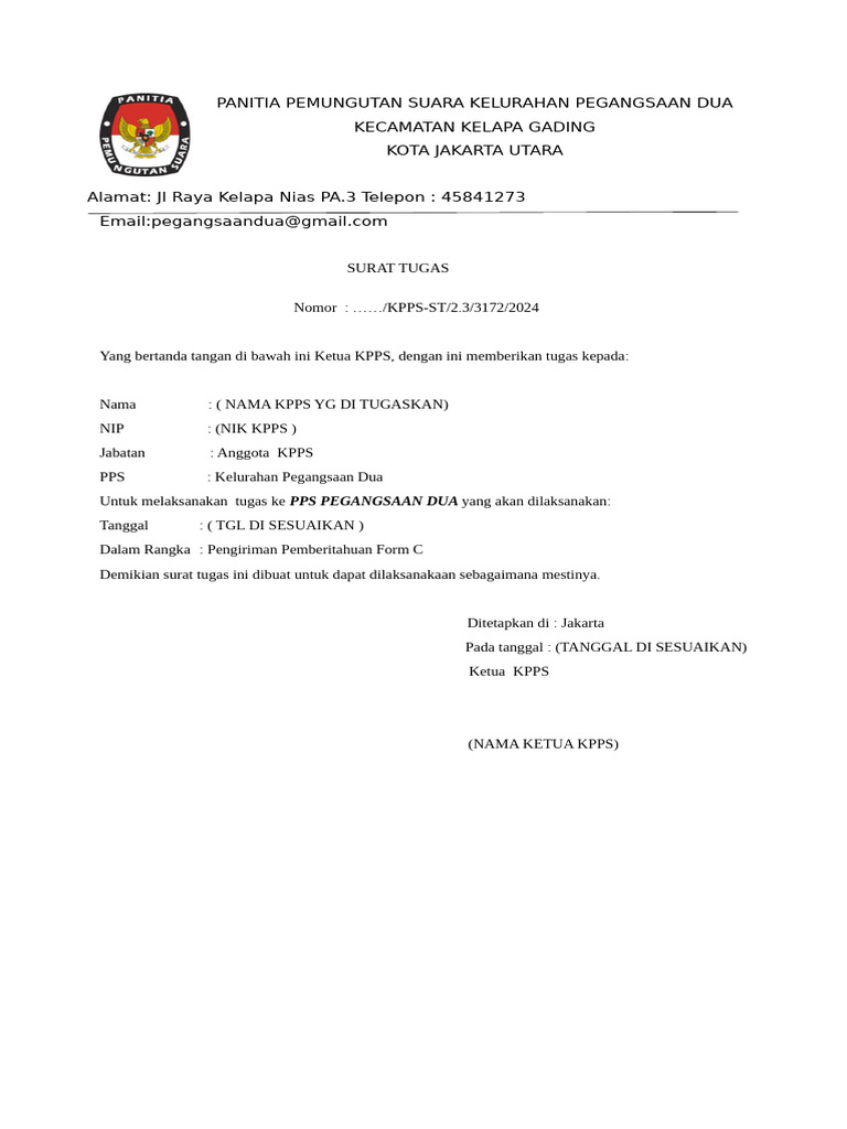 Surat Tugas KPPS - DN-05 - A | PDF