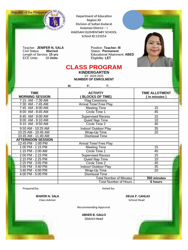 Jenifer Class Program Sy2024 2025 | PDF