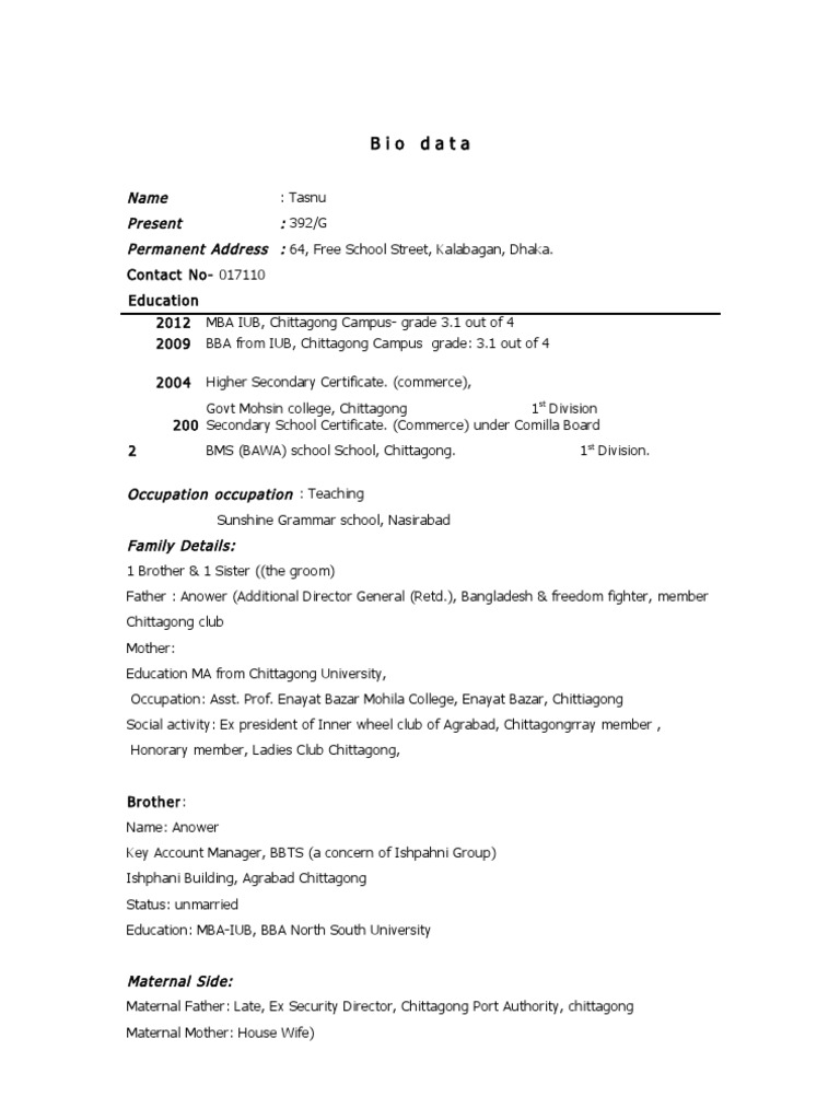 Copy of Bio Data | Bangladesh | Schools