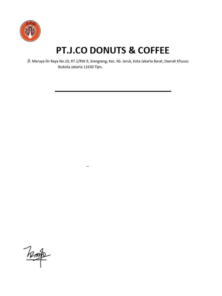 Pt.J.Co Donuts & Coffee: Surat Pengalaman Kerja | PDF
