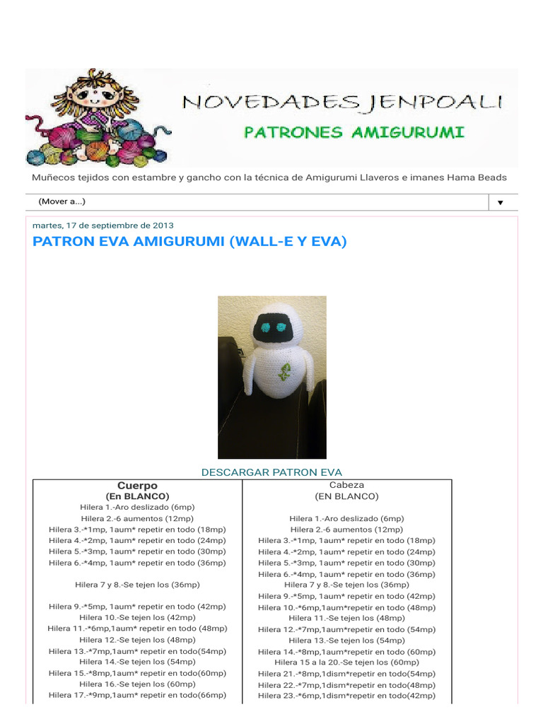 Patrón Amigurumi EVA detallado | PDF | Ajedrez