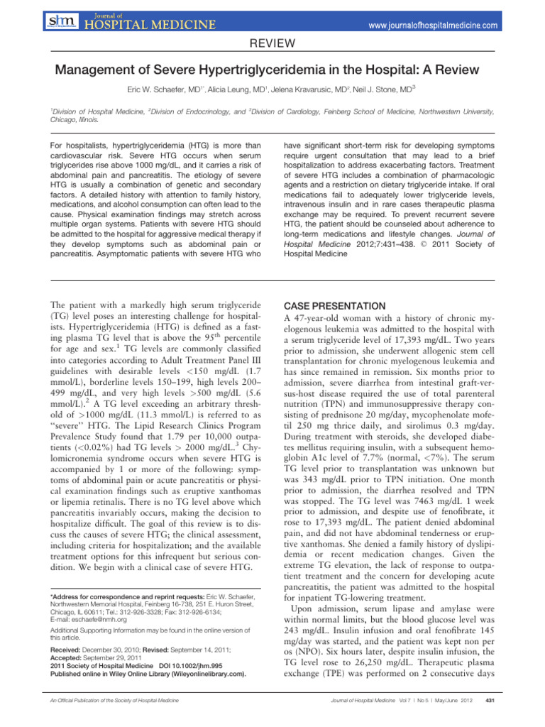 Severe Hypertriglyceridemia Management | PDF | Statin | Diabetes