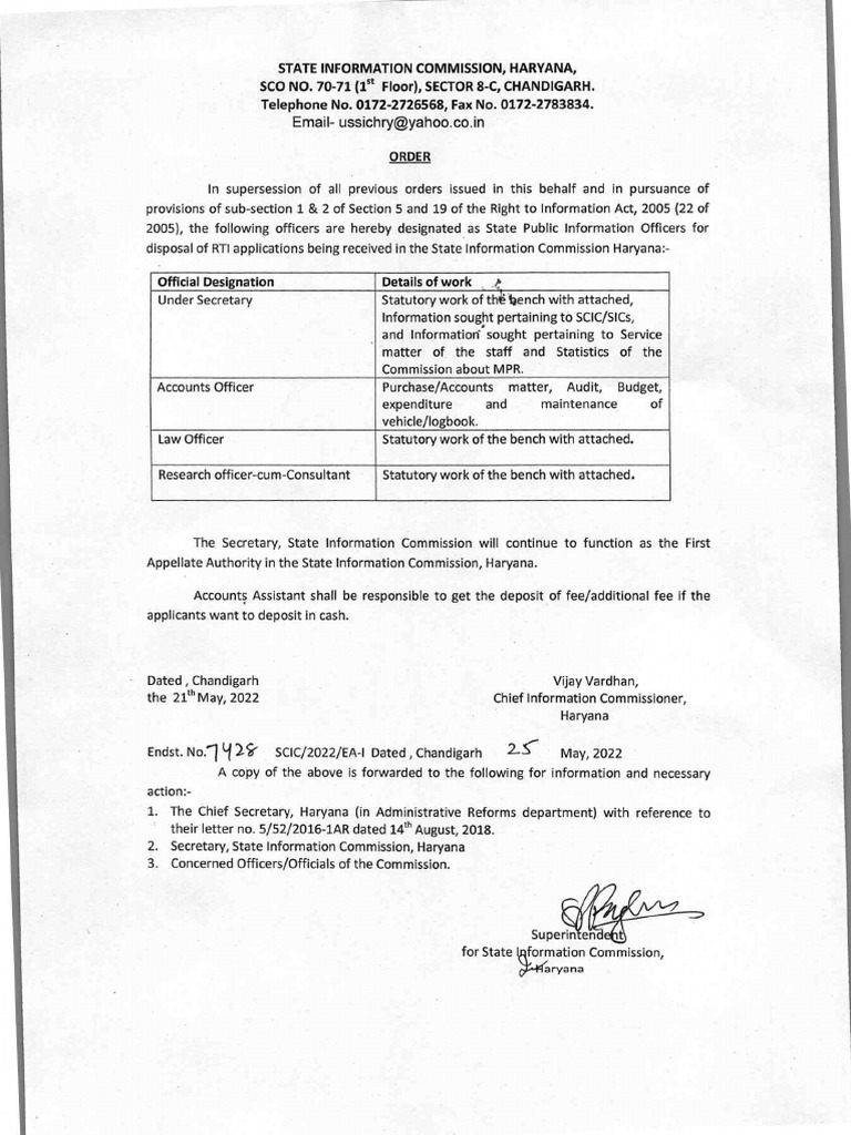 Haryana State RTI Officers Designation | PDF | Rights | Government ...