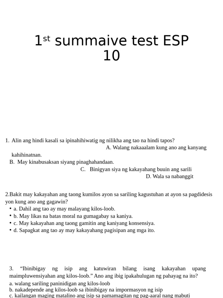 1st Summaive Test ESP 10 | PDF