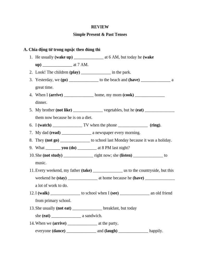 REVIEW (basic present&past tenses) | PDF