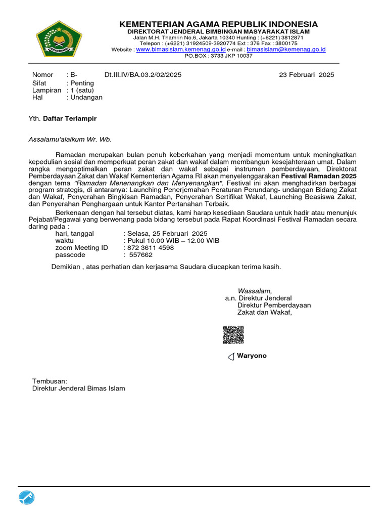 Undangan - Daftar Terlampir - Festival Ramadan Tahun 2025 | PDF