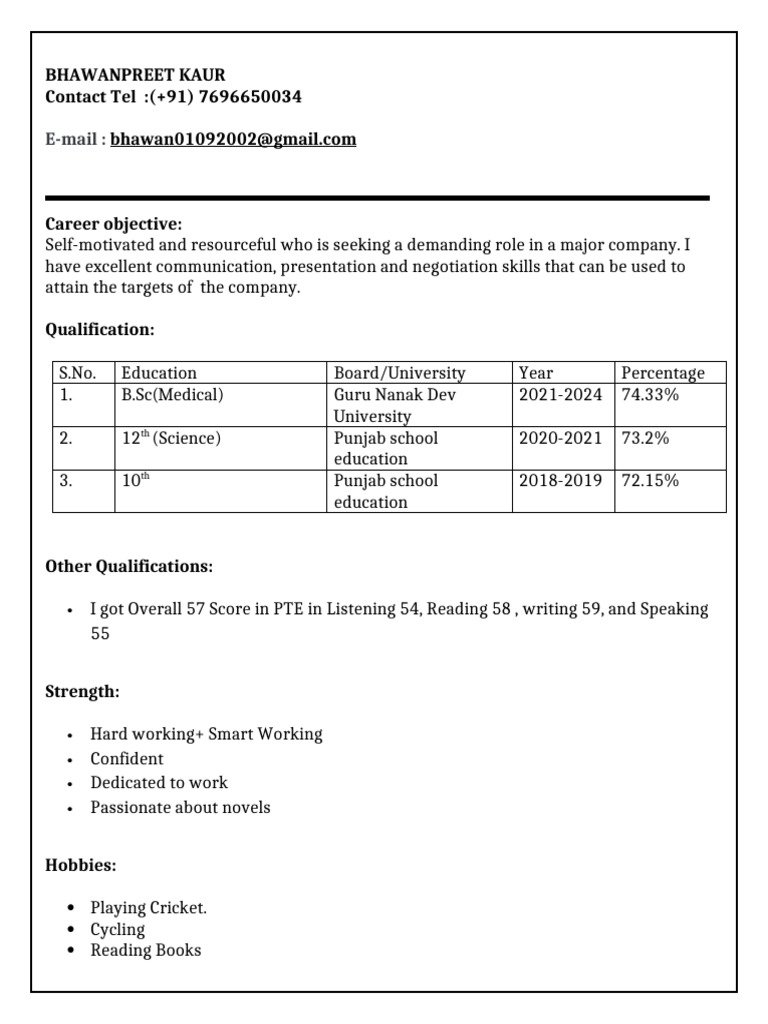 Bhawanpreet Kaur Resume New | PDF
