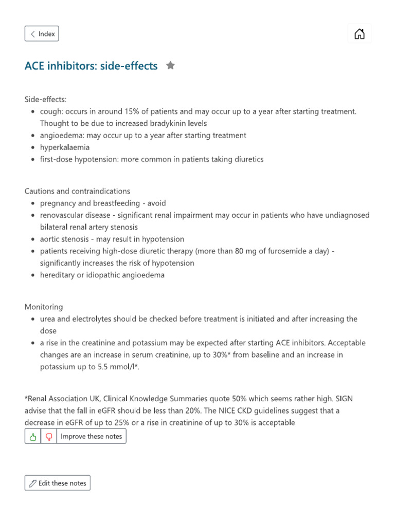 ACE Inhibitors Side Effects | PDF