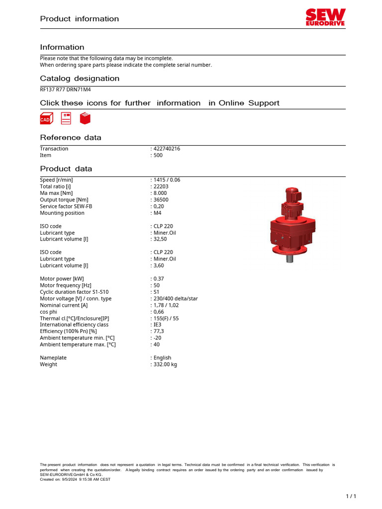 SEW-EURODRIVE RF137 R77 Product Specs | PDF | Manufactured Goods ...