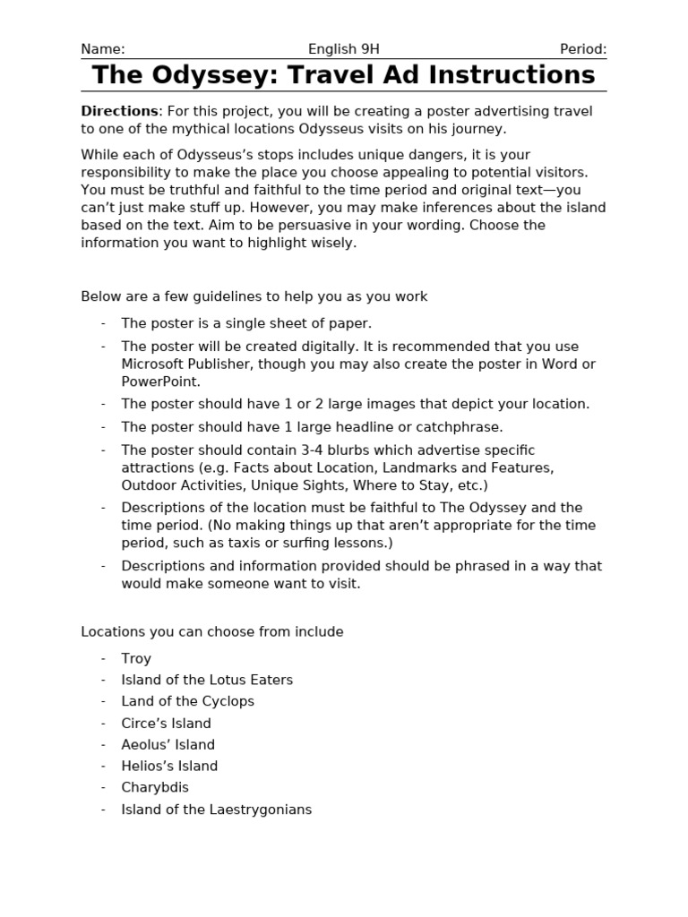 Odyssey Travel Ad Instructions | PDF