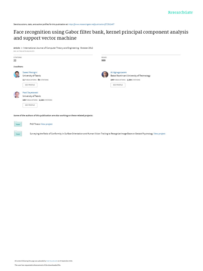 Face Recognition Using Gabor Filter Bank Kernel Pr Pdf Support Vector Machine Principal