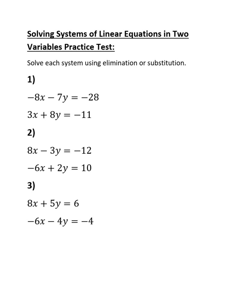 Linear Equations Practice Test | PDF