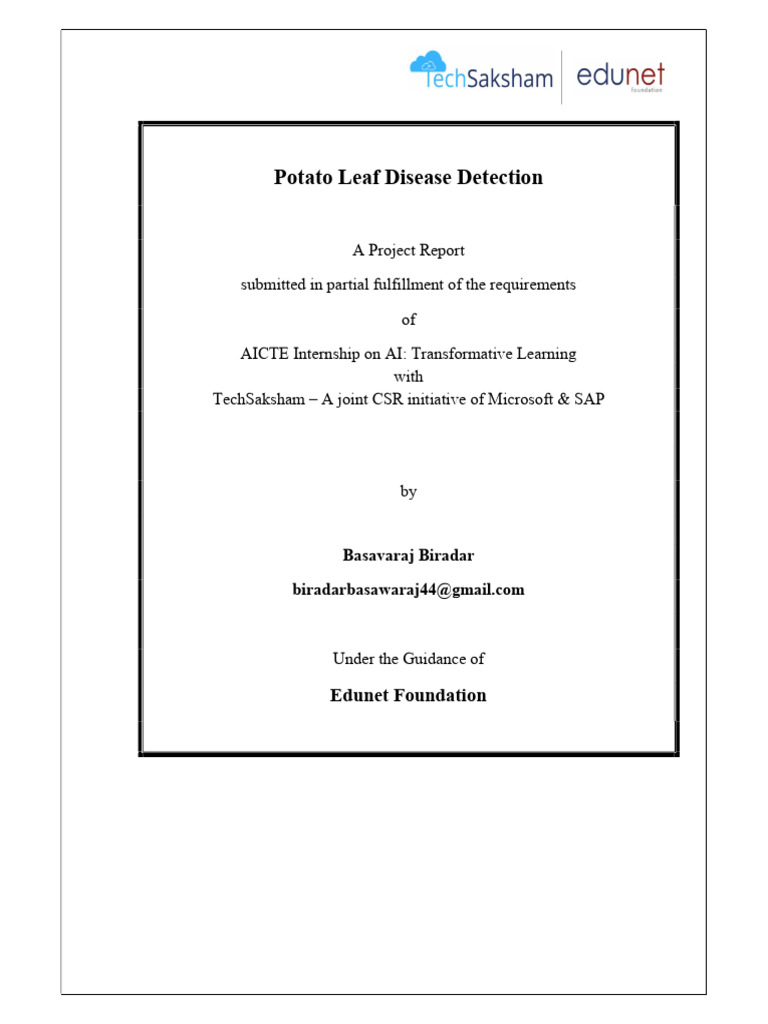 PotatoLeaf Desiseas Ditection Project Report | PDF | Deep Learning | Artificial Intelligence