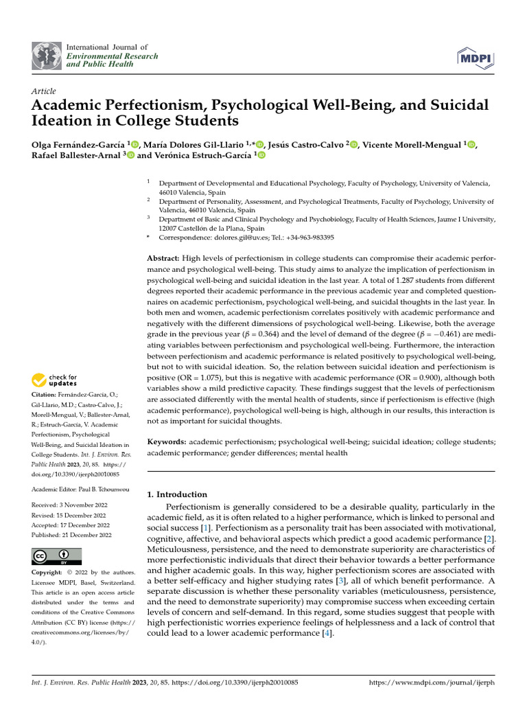 Academic Perfectionism Psychological Well-Being An | PDF ...