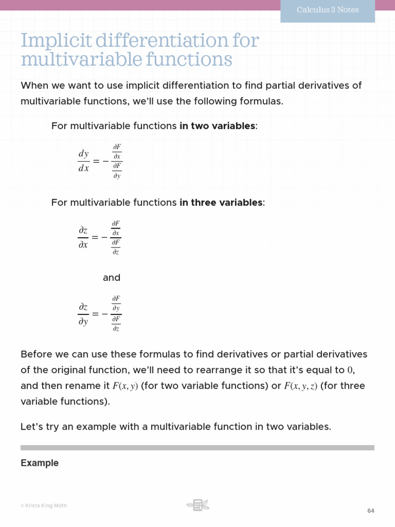 Implicit Differentiation For Multivariable Functions | PDF | Derivative | Function (Mathematics)