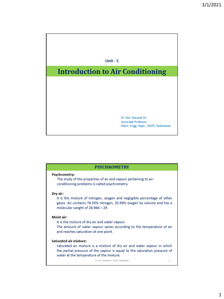 RAC lecture Unit-5_Shaukat@SNIST | PDF | Humidity | Water Vapor