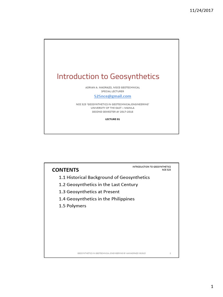 LEC01 Introduction To Geosynthetics | PDF | Polyethylene | Polymers