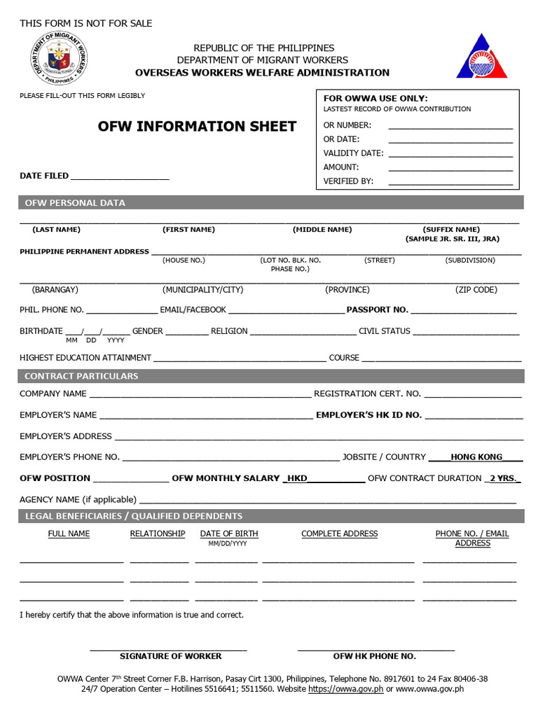 Ofw Information Sheet v2023 | PDF