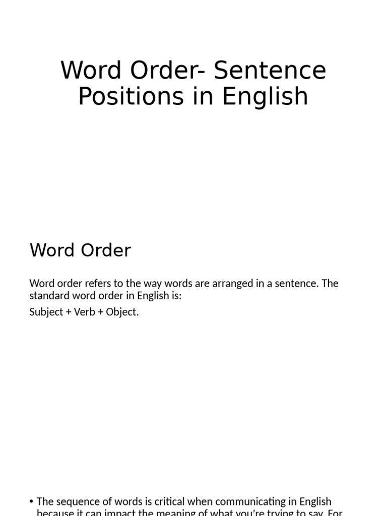 3. Word Order- Sentence Positions in English | PDF