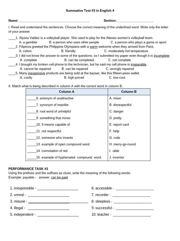 English 4 Summative Test #3 Guide | PDF | Linguistics
