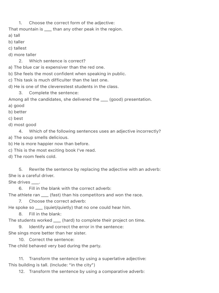 Adjective and Adverb Exercises Guide | PDF