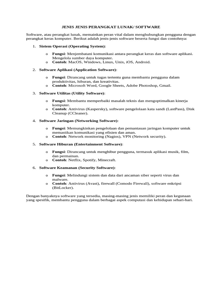 Materi Jenis Jenis Perangkat Lunak | PDF