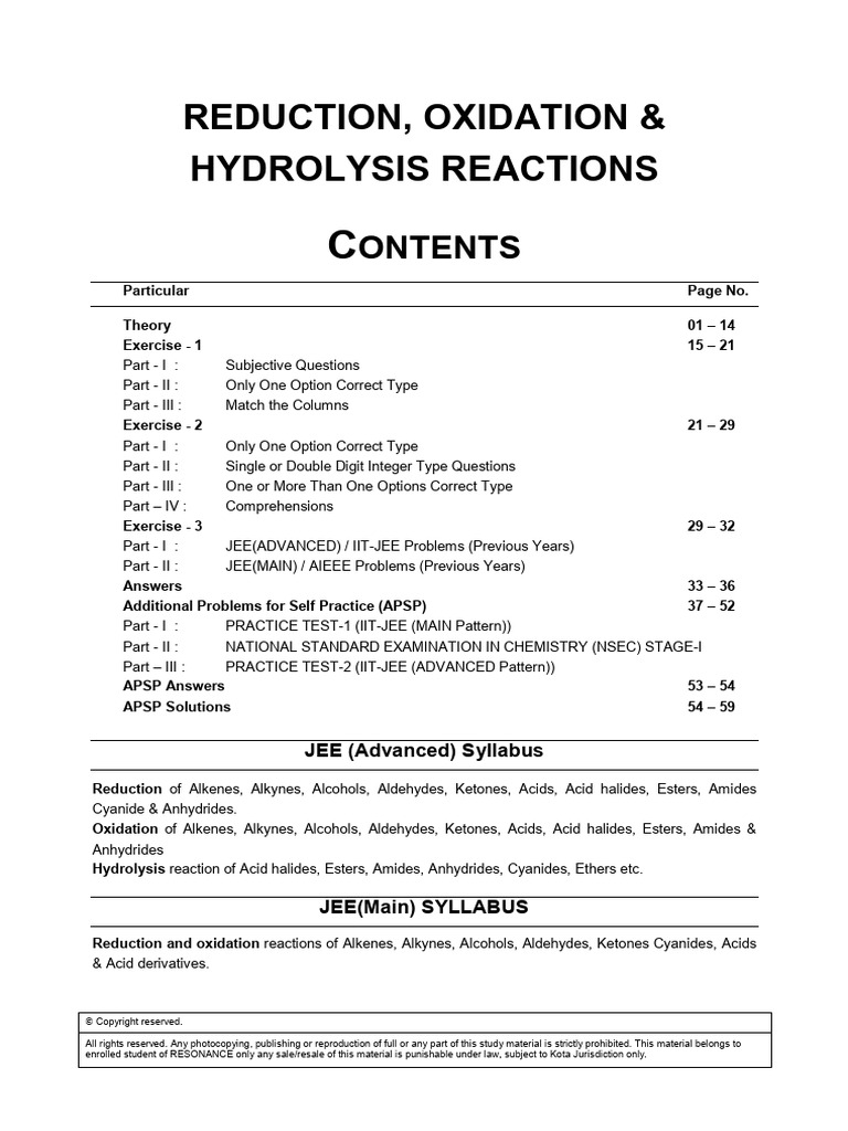 Reduction, Oxidation & Hydrolysis Guide | PDF | Catalysis | Hydrogenation