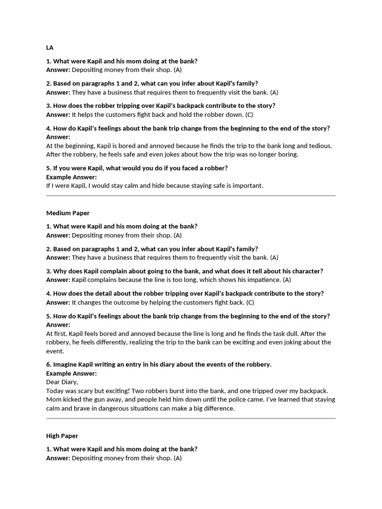Answer Key For The Exam | PDF