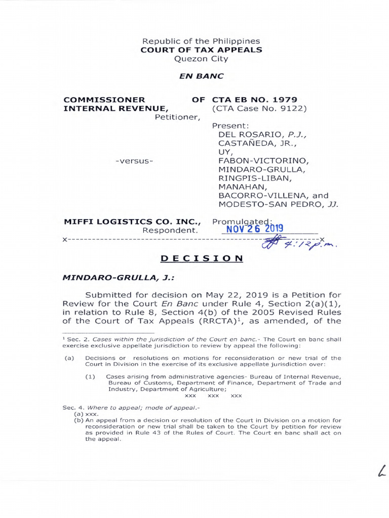 Cir v. Miffi Logistics | PDF | Internal Revenue Service | Taxes