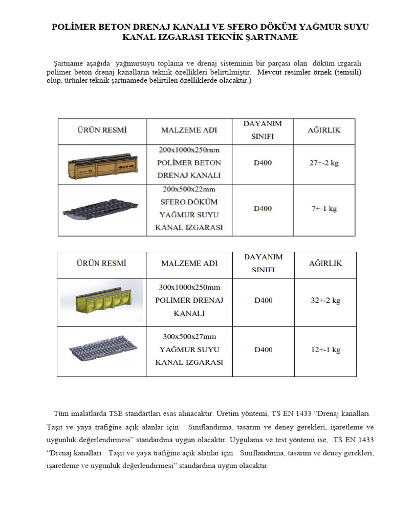 Drenaj Kanali Ve Kanal Izgarasi Teknik Sartname | PDF