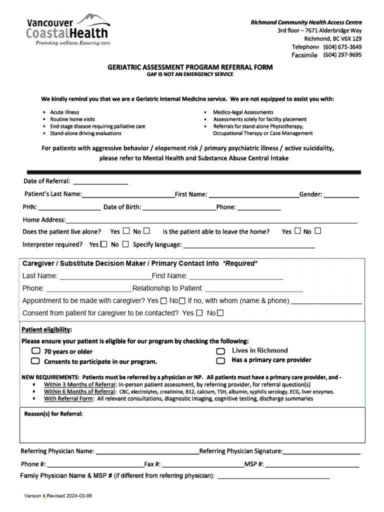 Caregiver Contact Information Form | PDF