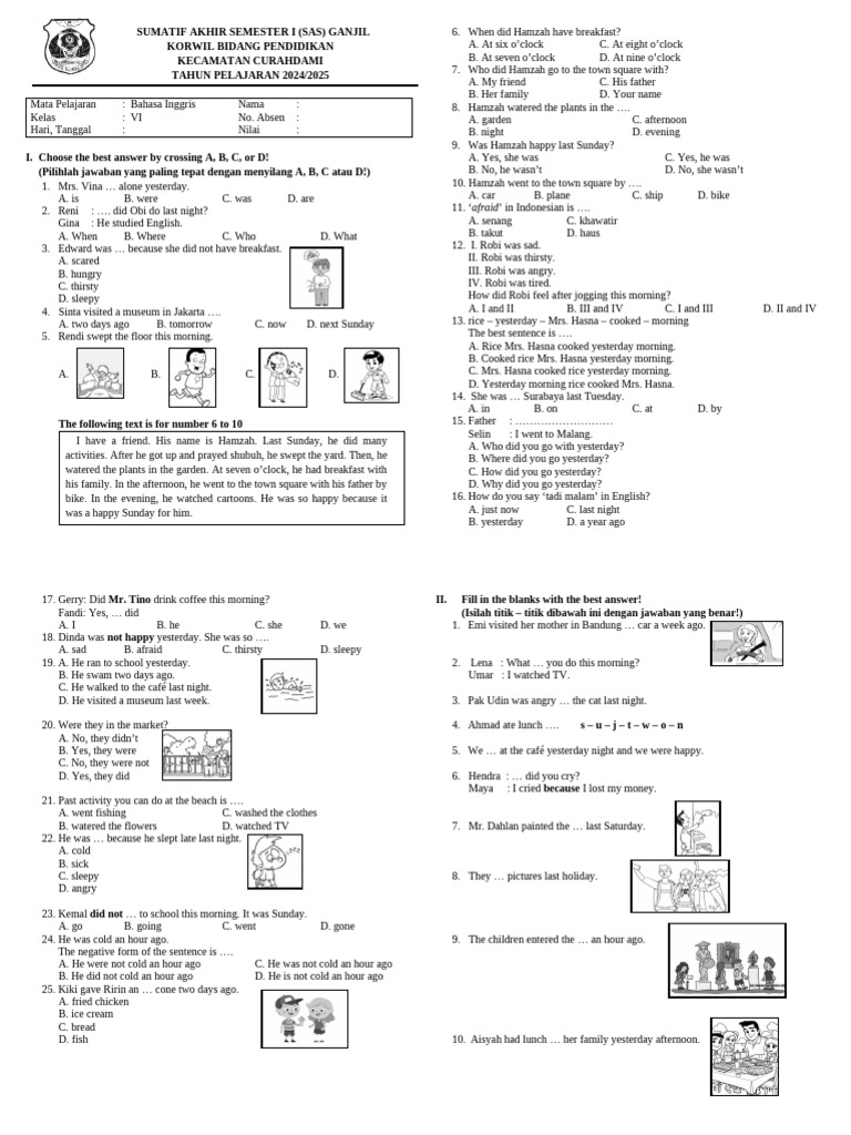 Soal SAS Bahasa Inggris Kelas 6 | PDF