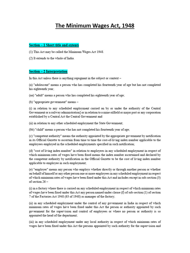 Overview of the Minimum Wages Act 1948 | PDF | Cost Of Living | Employment