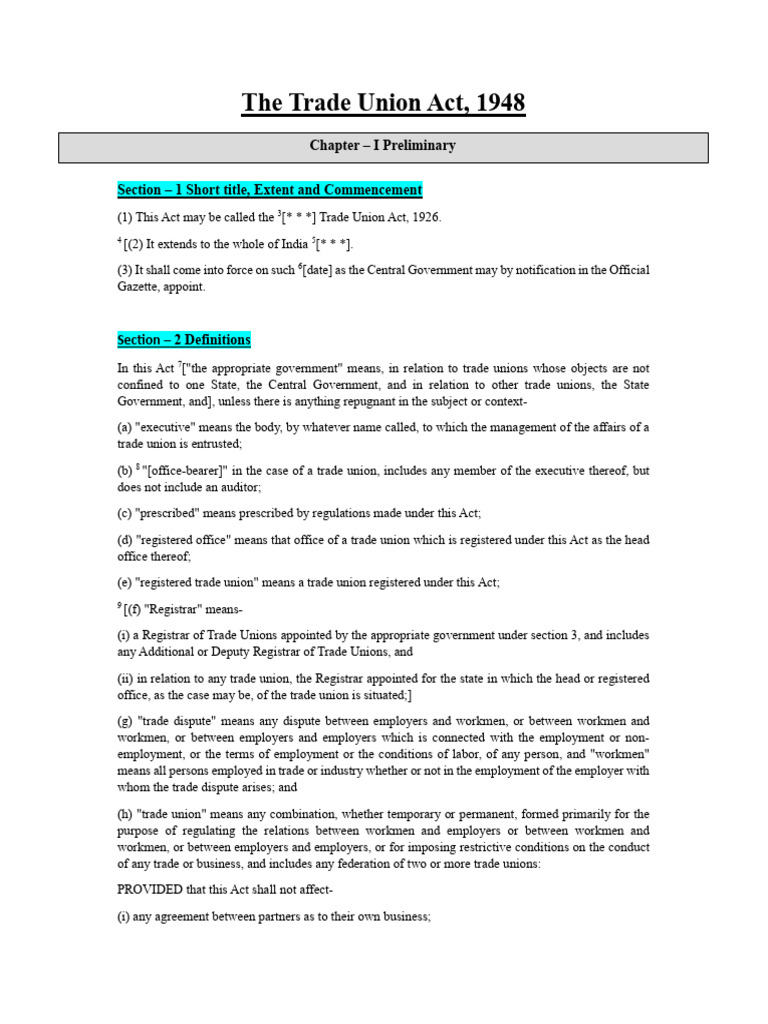 LLB 2ND YR U5 Trade Union Act, 1926 | PDF | Employment | Domain Name ...