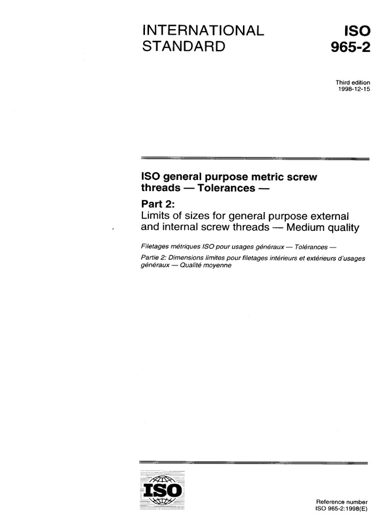 ISO 965-02 - 1998 ISO general purpose metric screw threads Tolerances Part2 Limi | PDF