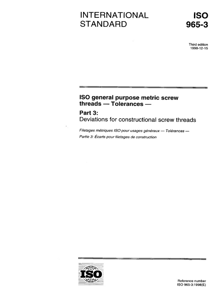 ISO 965-03 - 1998 ISO general purpose metric screw threads Tolerances Part3 Devi | PDF