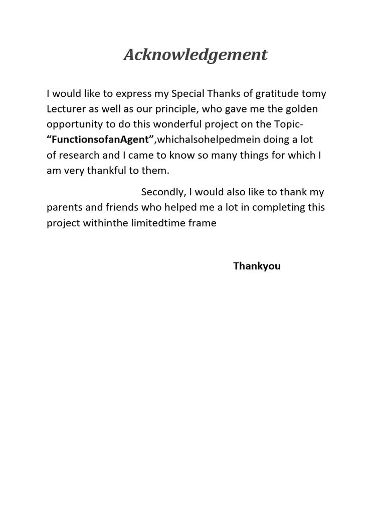 Acknowledgement for Agent Functions Project | PDF