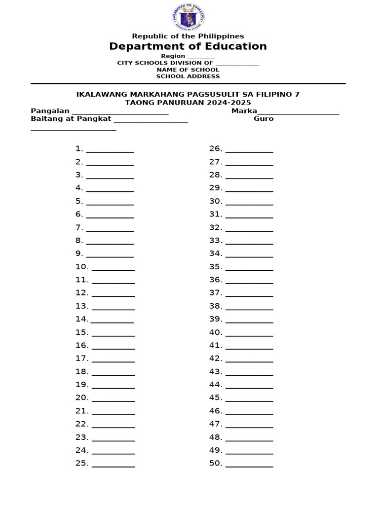 Sagutang Papel Fil7 q2 | PDF | Philippines