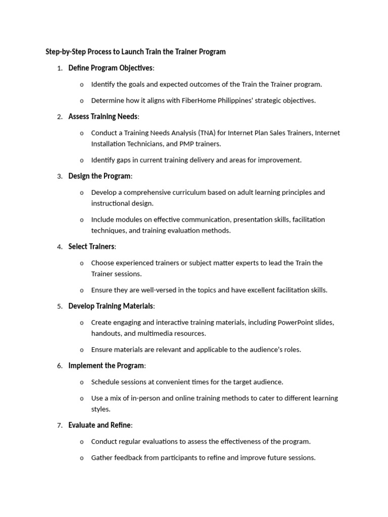 Step-by-Step Process To Launch Train The Trainer Program | PDF ...
