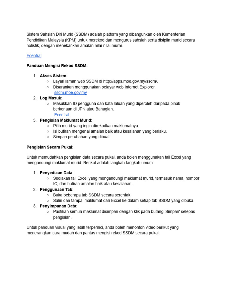Panduan Mengisi Rekod SSDM | PDF