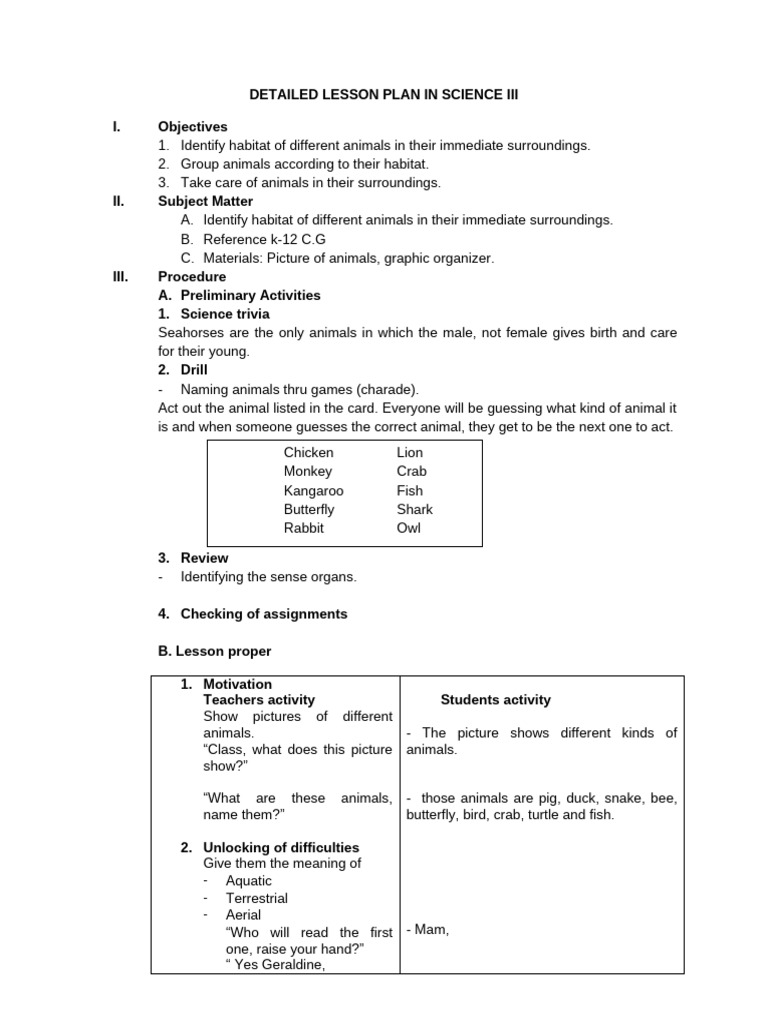 Detailed Lesson Plan in Science Iii | PDF | Zoology