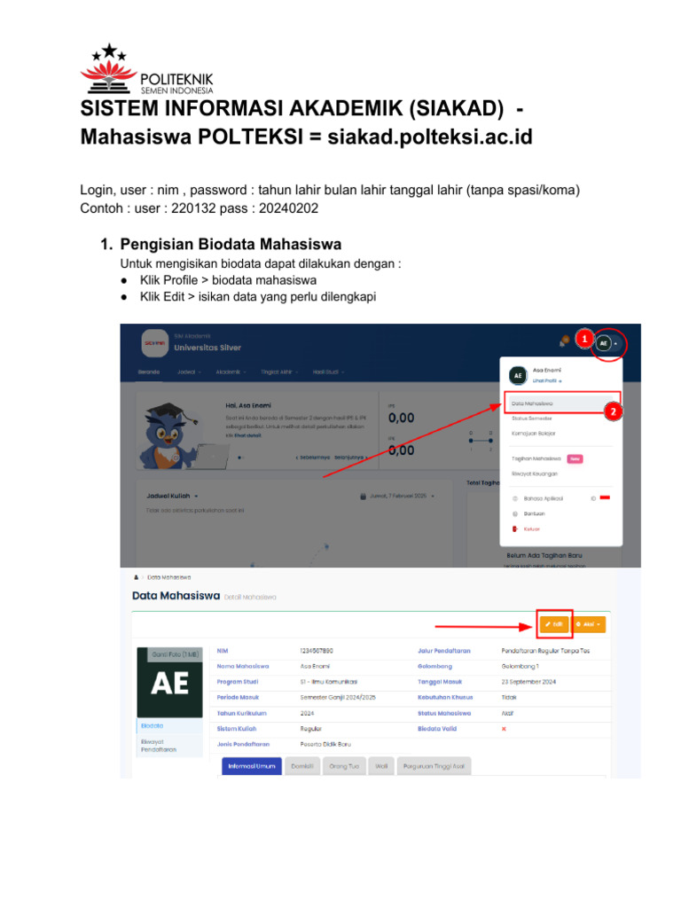 Siakad Polteksi - User Mahasiswa | PDF