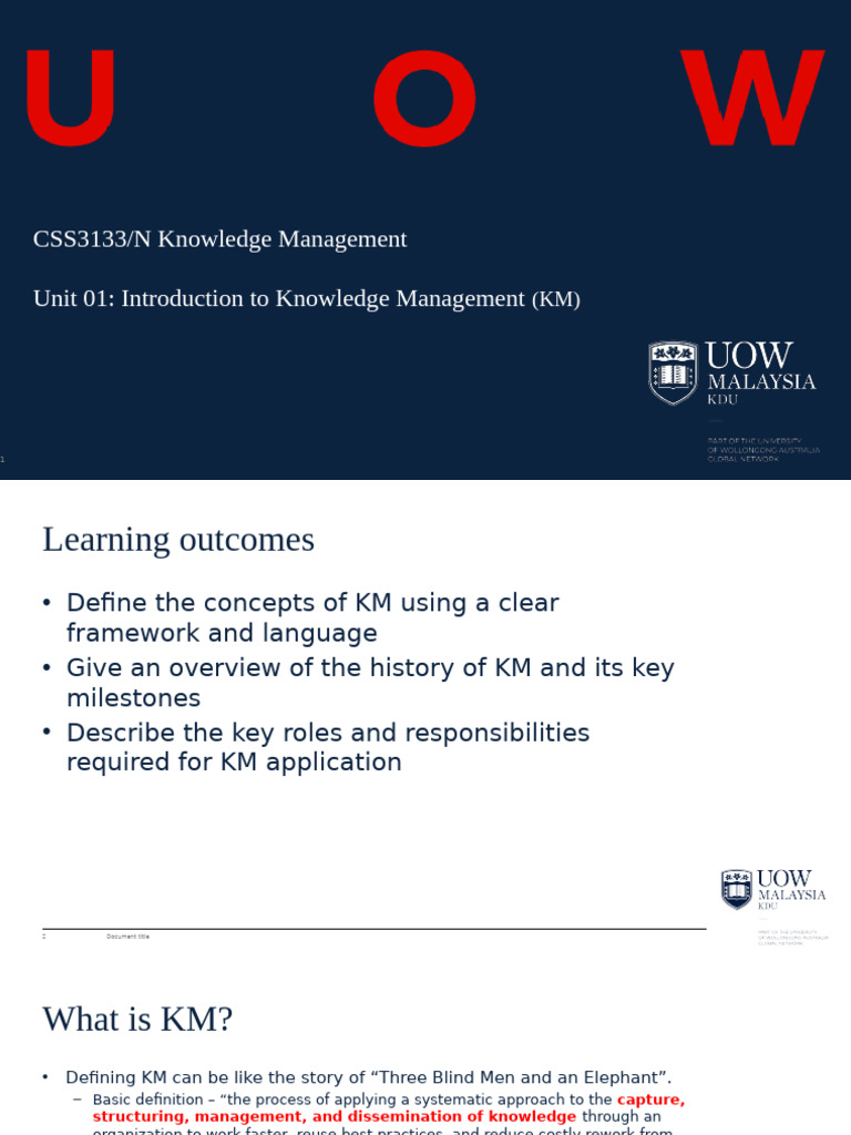 CSS3133 Unit01 - Introduction To KM (SR) | PDF | Knowledge Management ...