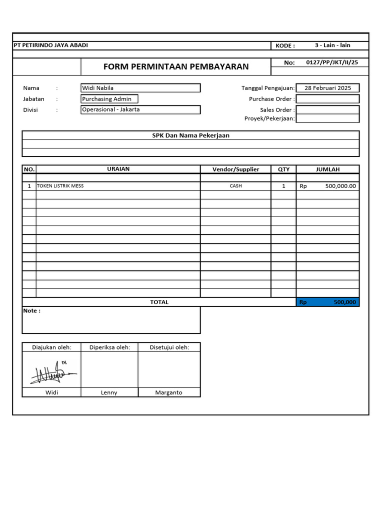 Pengajuan Token Mess | PDF
