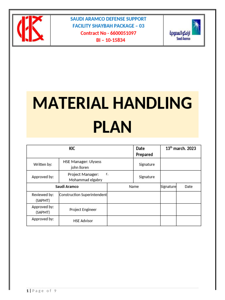 Material Handling Plan | PDF | Firefighting