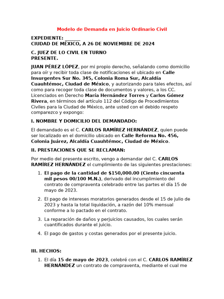 Juicio Civil por Incumplimiento de Contrato | PDF | Demanda judicial | México