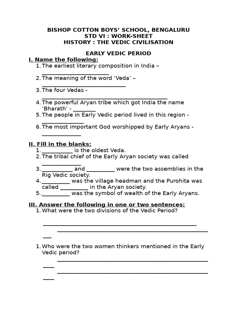857e143d 02ce 473a 96c4 F1e825a52422 STDVIWorkSheetTheVedicCivilisation ...