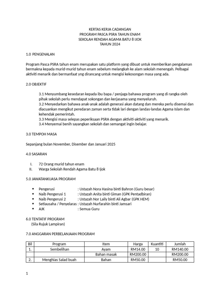 Kertas Kerja Pasca PSRA | PDF