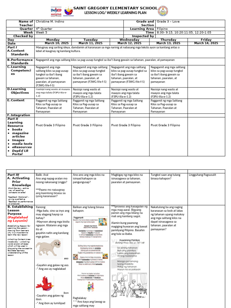 Lesson Plan - Quarter4 - Fil - Week 5 | PDF